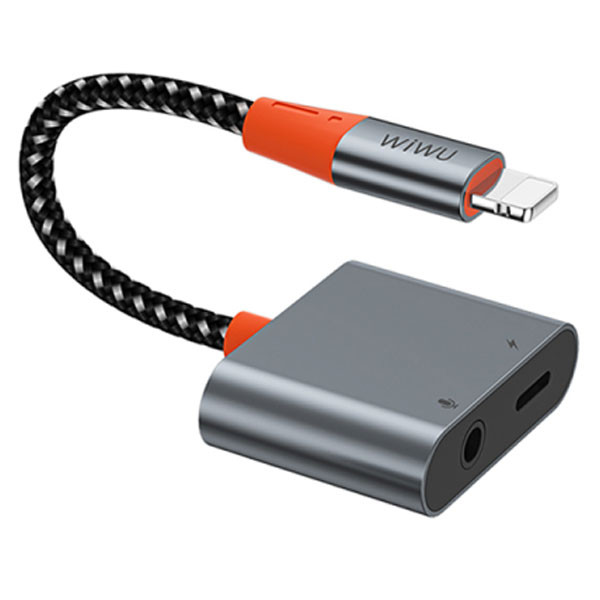 WiWU Lightning to Lightning & 3.5mm Audio Adapter, Gray Color Model No ...