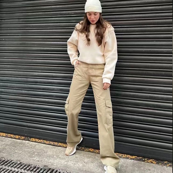Zara Cargo (Style) Women Pants with Normal Waist & Side Pockets, Beige ...