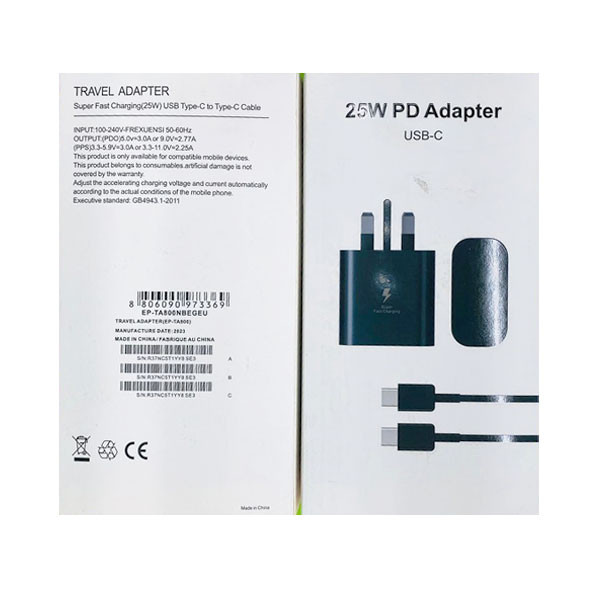 OEM 25W PD Type-C Adapter, Black Color, UK Type